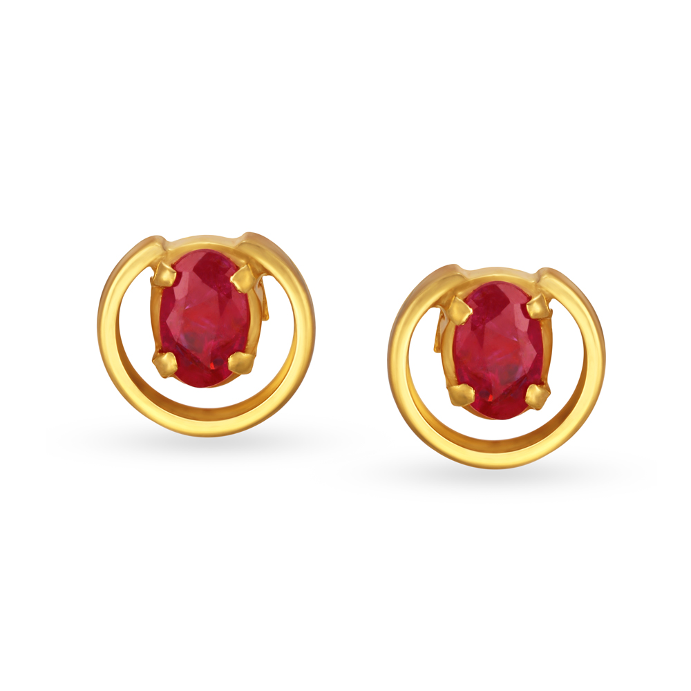 Buy Exquisite 22 Karat Yellow Gold And Ruby Circular Studs at Best ...