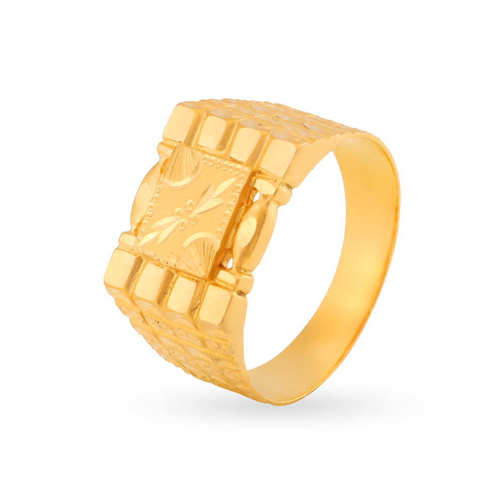 Buy Dazzling 22 Karat Yellow Gold Grid Pattern Finger Ring at Best ...