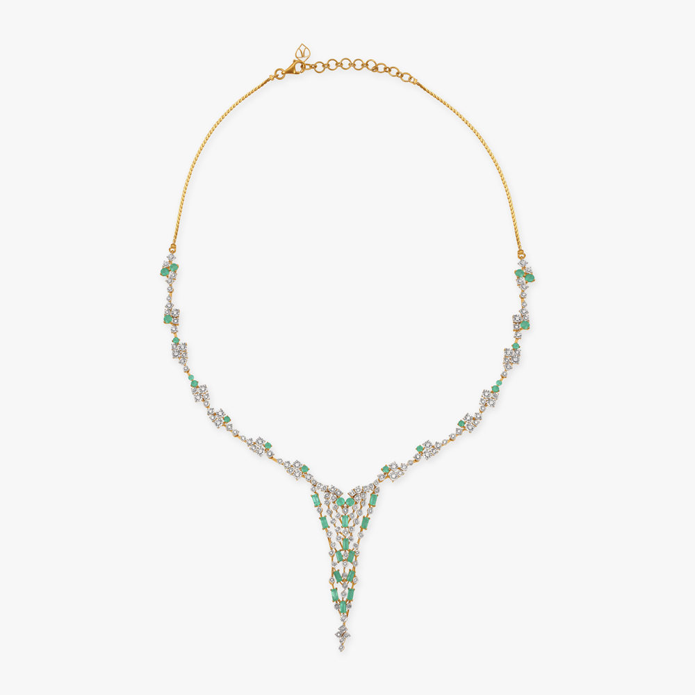 Buy Burst of Shimmer Diamond and Emerald Necklace at Best Price | Tanishq Singapore Online Store
