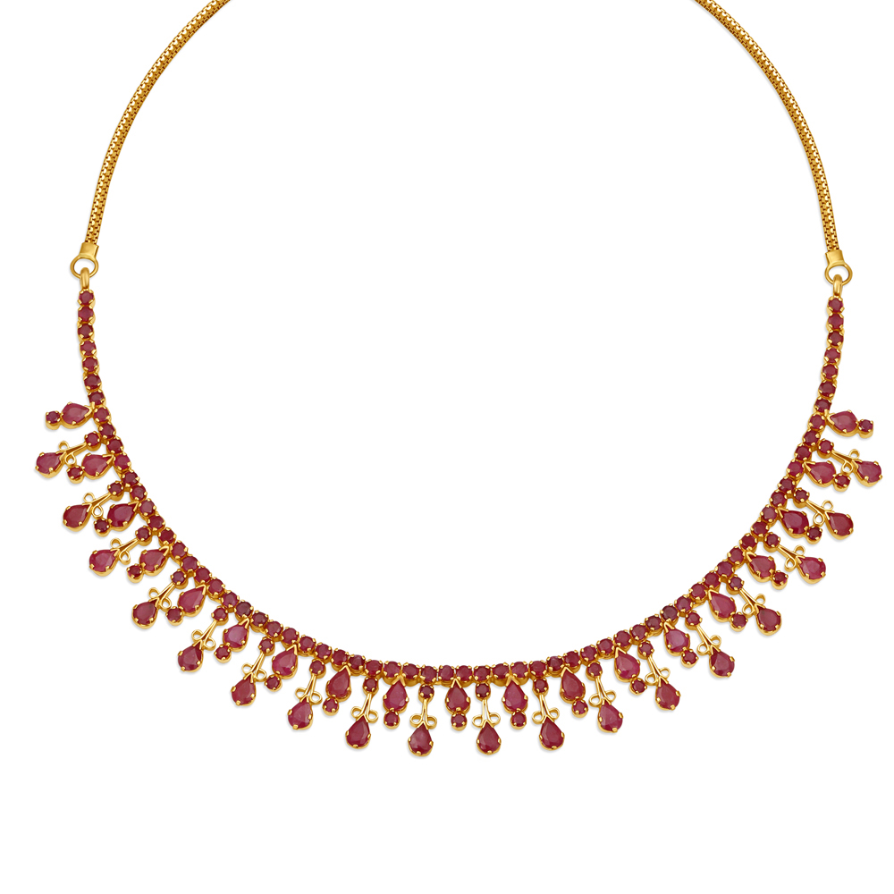 Buy Traditional Look Ruby Studded Gold Necklace at Best Price | Tanishq ...
