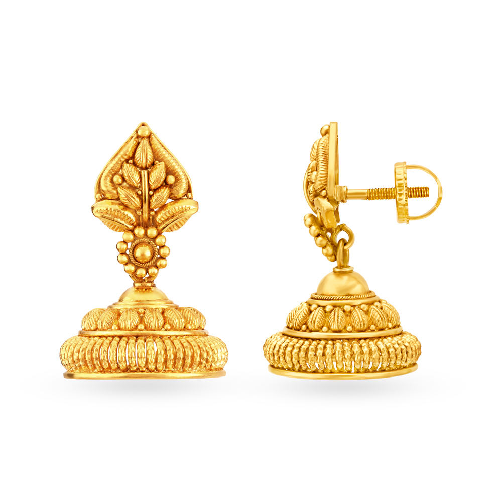 Buy Exquisite 22 Karat Yellow Gold Leaf Jhumkas at Best Price | Tanishq ...