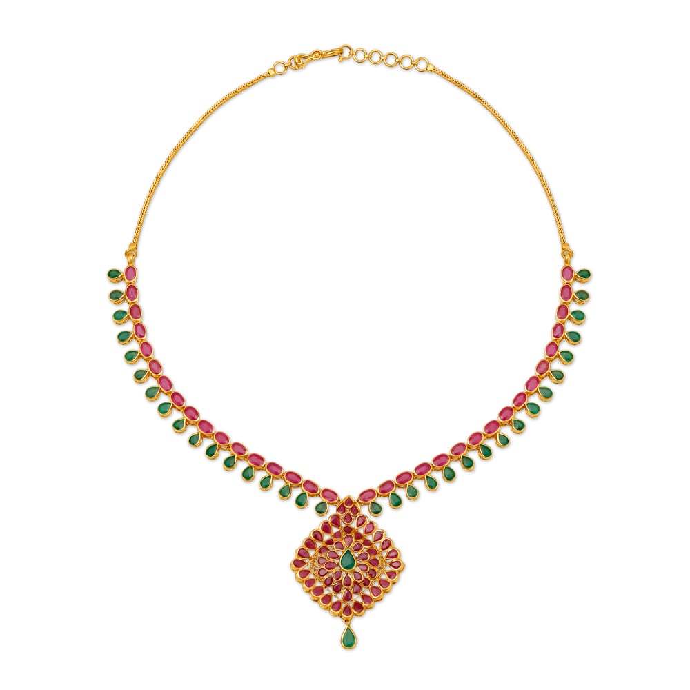 Buy Stately Emeralds and Rubies Floral Necklace at Best Price | Tanishq Singapore Online Store