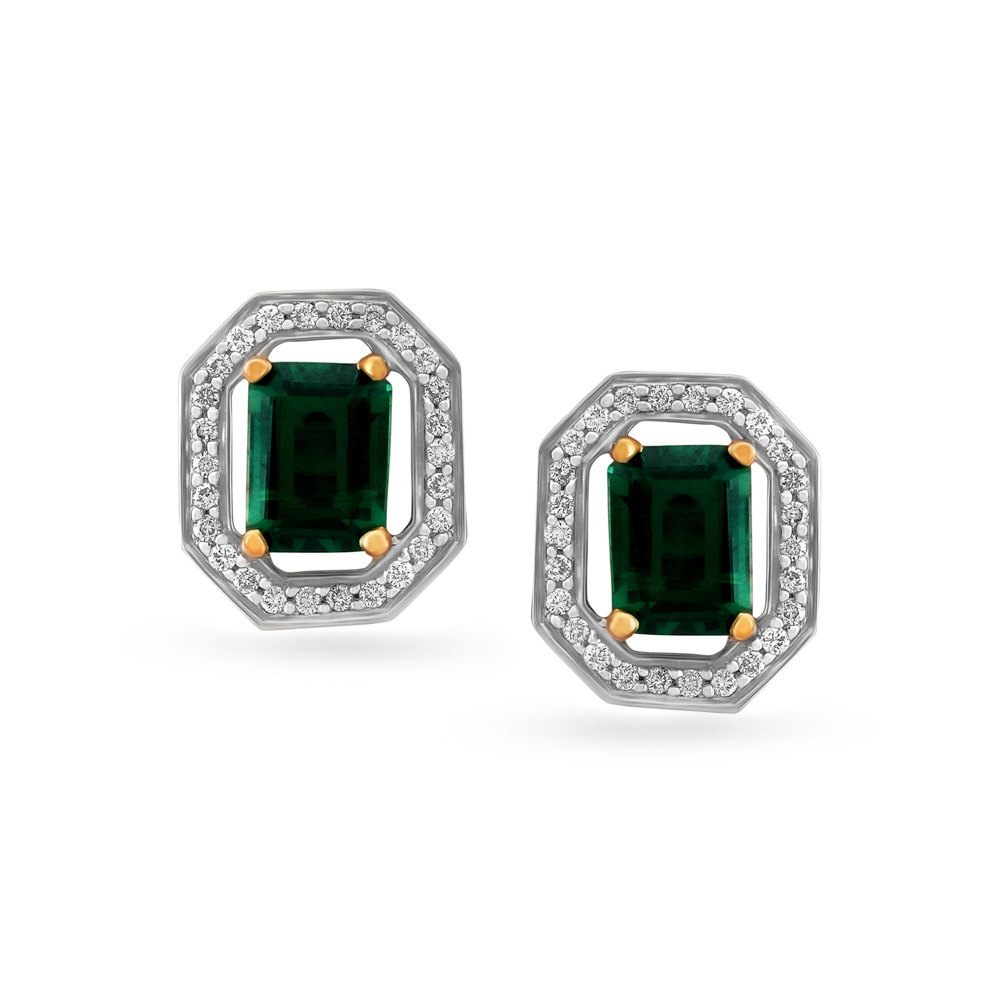 Buy Stately Geometric Diamond Stud Earrings with Coloured Stones at Best Price | Tanishq ...